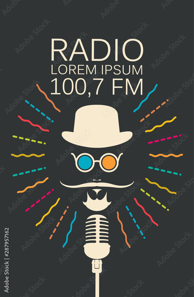 Vector icon for radio station with classic dynamic microphone and ...