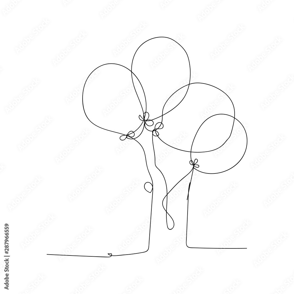 continuous line drawing of air balloons. isolated sketch drawing of air ...