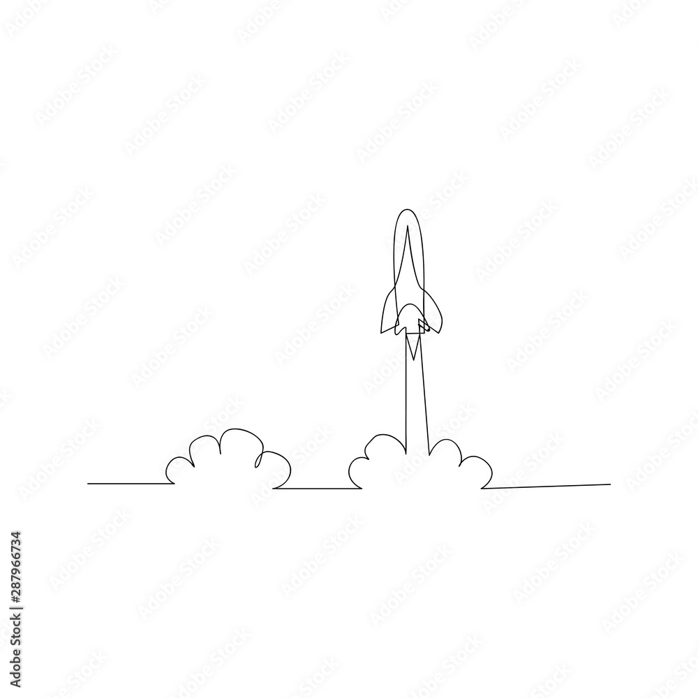 continuous line drawing of start up rocket. isolated sketch drawing of ...
