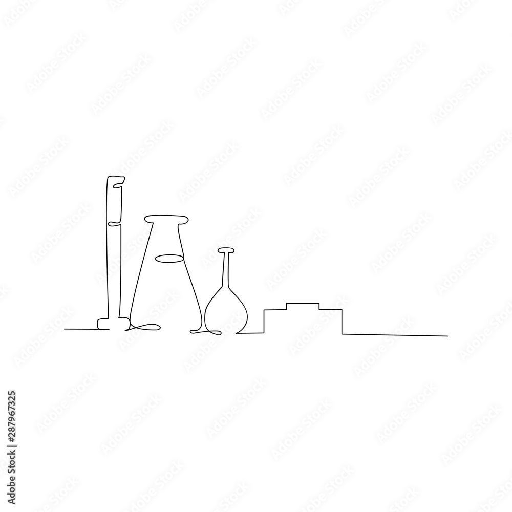 continuous line drawing of chemical lab retorts. isolated sketch ...