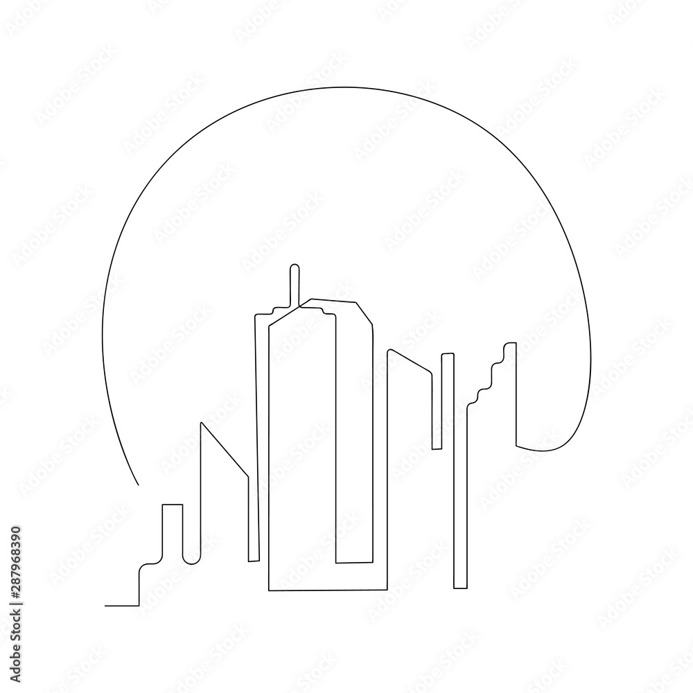 continuous line drawing of cityscape buildings. isolated sketch drawing ...