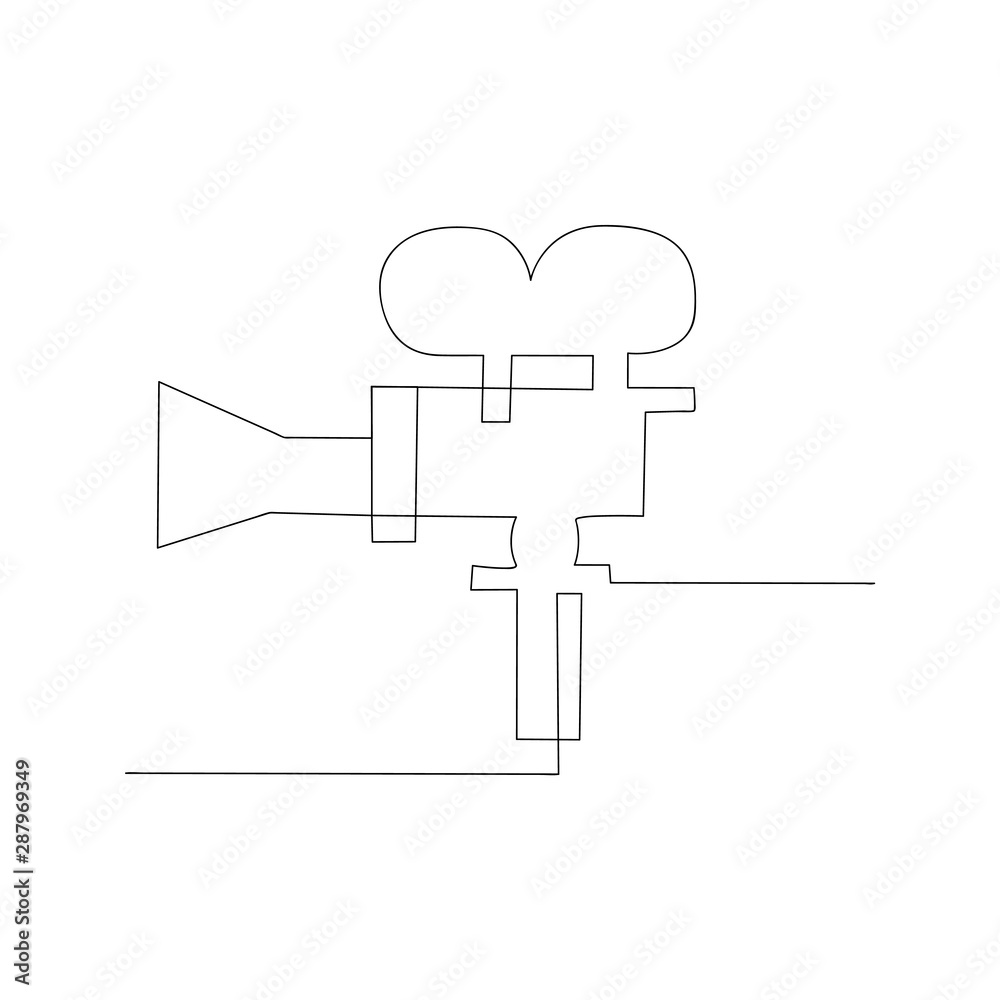 continuous line drawing of movie camera. isolated sketch drawing of ...