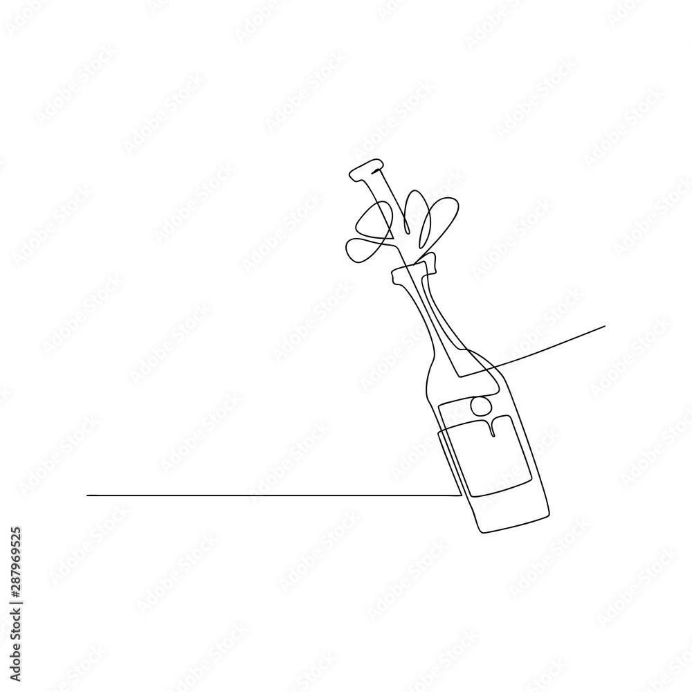 continuous line drawing of champagne bottle. isolated sketch drawing of ...
