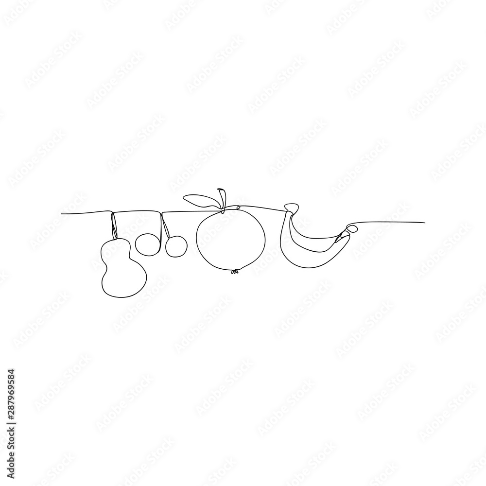 continuous line drawing of fruits and vegetables. isolated sketch ...