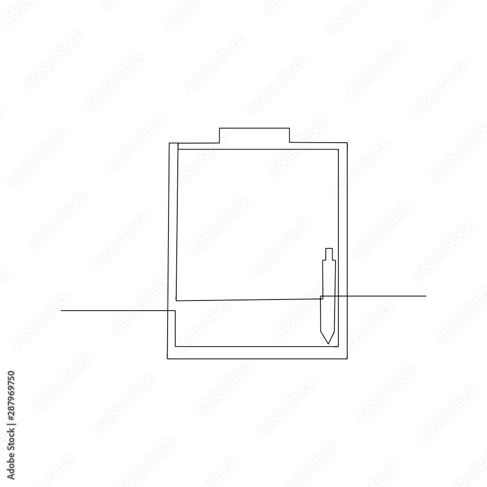 continuous line drawing of clipboard with pen. isolated sketch drawing ...