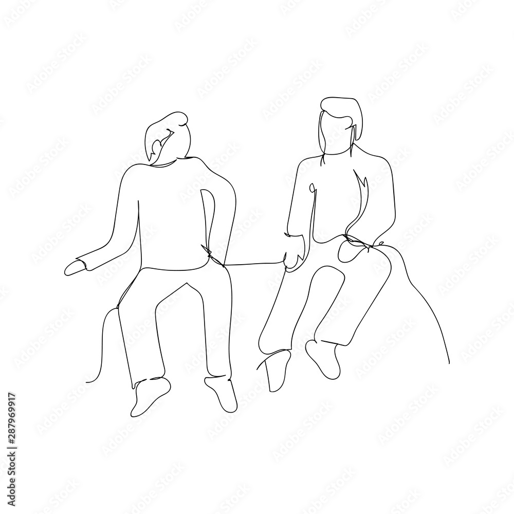 continuous line drawing of two sitting talking men. isolated sketch ...