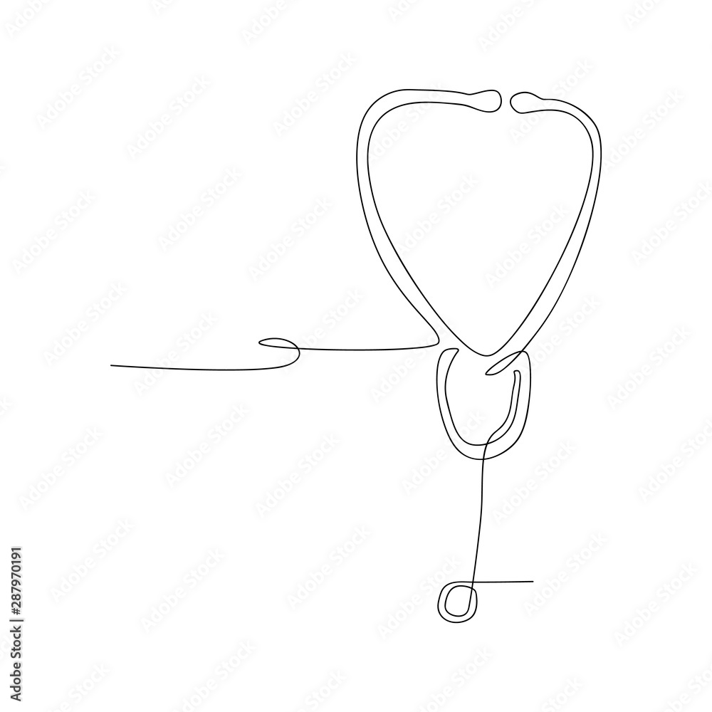 continuous line drawing of stethoscope. isolated sketch drawing of ...