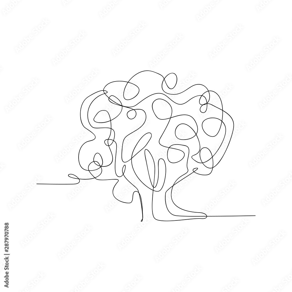 continuous line drawing of tree. isolated sketch drawing of tree line ...