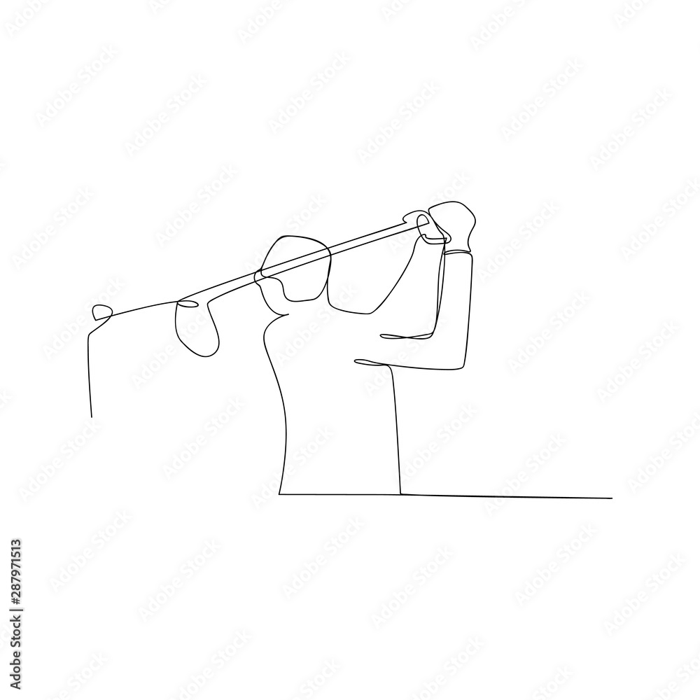 continuous line drawing of golf playing. isolated sketch drawing of ...