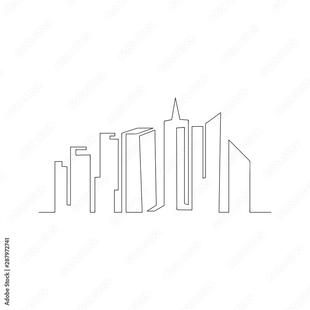 continuous line drawing of big city. isolated sketch drawing of big ...