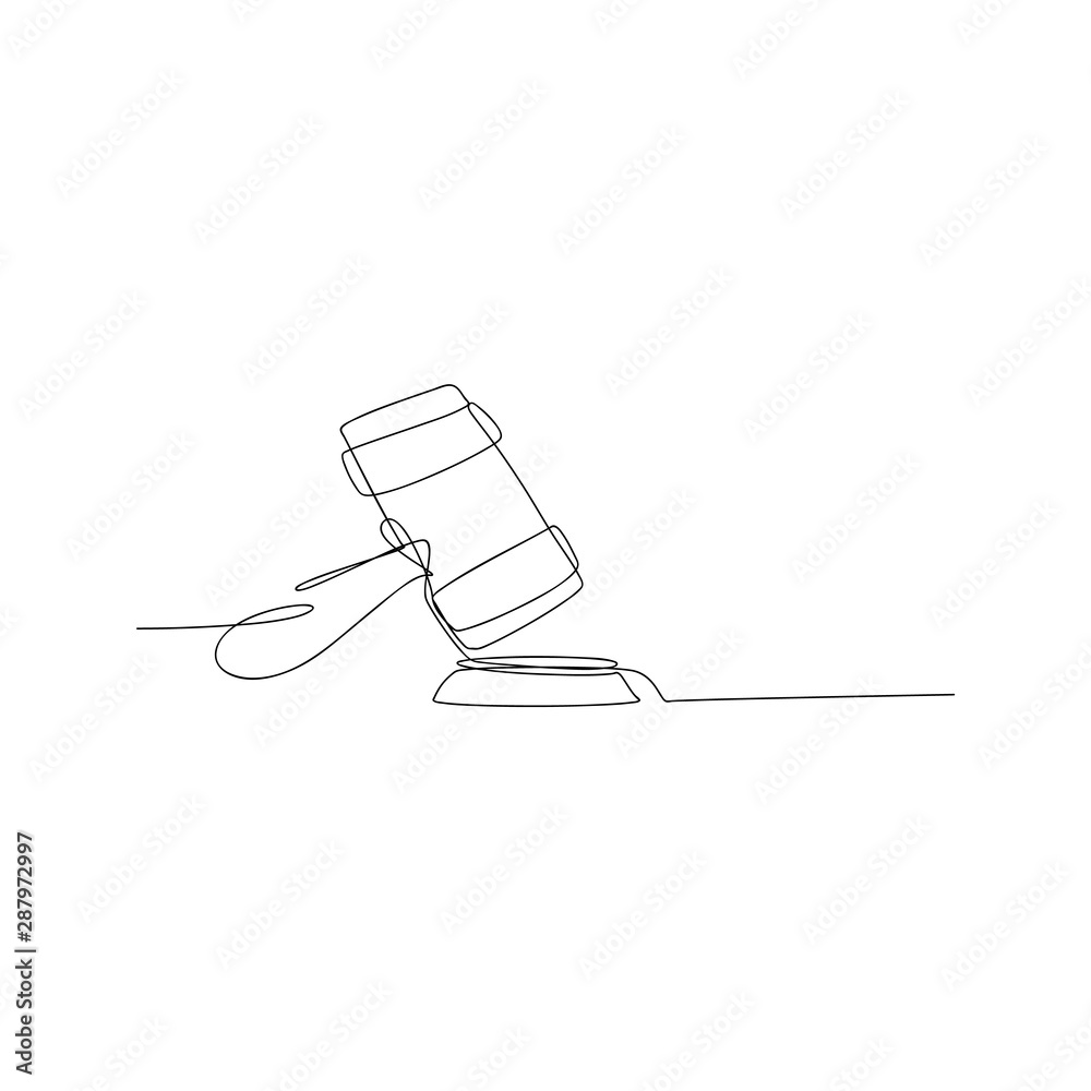 continuous line drawing of hammer judge. isolated sketch drawing of ...