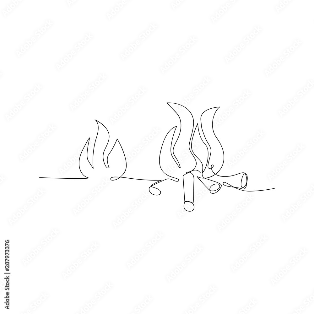 continuous line drawing of fire. isolated sketch drawing of fire line ...
