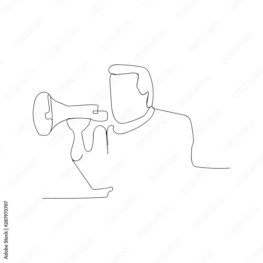 continuous line drawing of men with megaphone. isolated sketch drawing ...