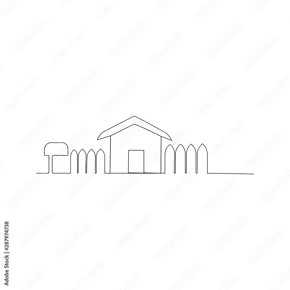 continuous line drawing of the house. isolated sketch drawing of the ...