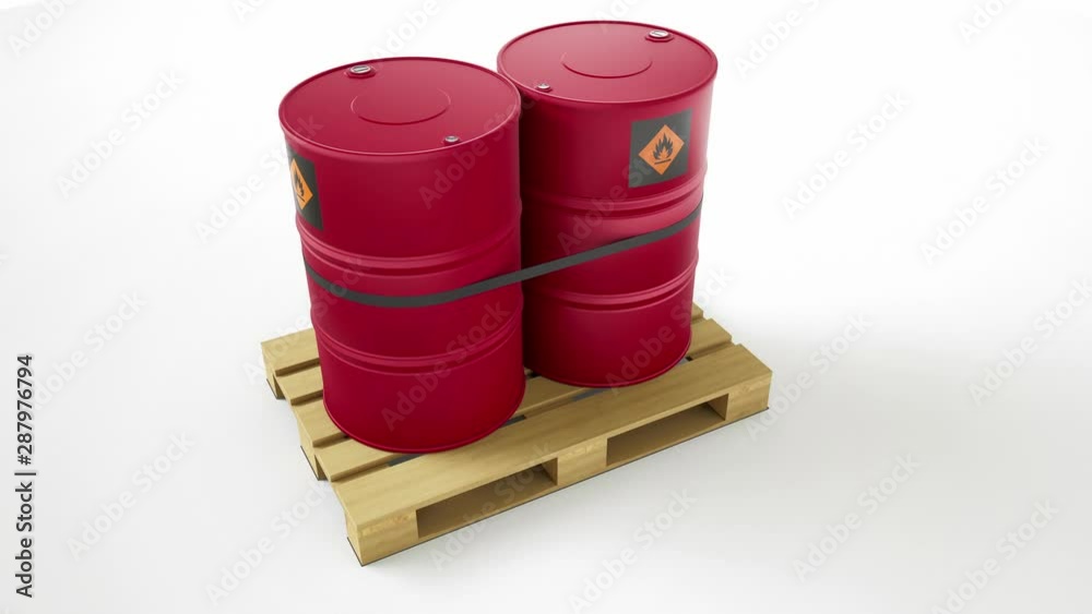 Video „Two metal red barrels with flammable symbol, located on wooden ...