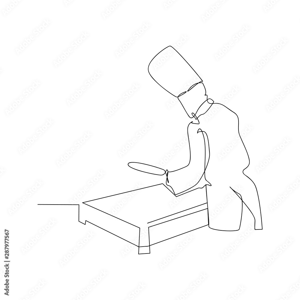 continuous line drawing of chef from back side. isolated sketch drawing ...