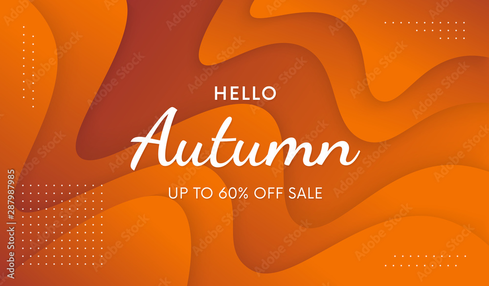 Hello Autumn trendy banner. Cool fall promo illustration with liquid ...