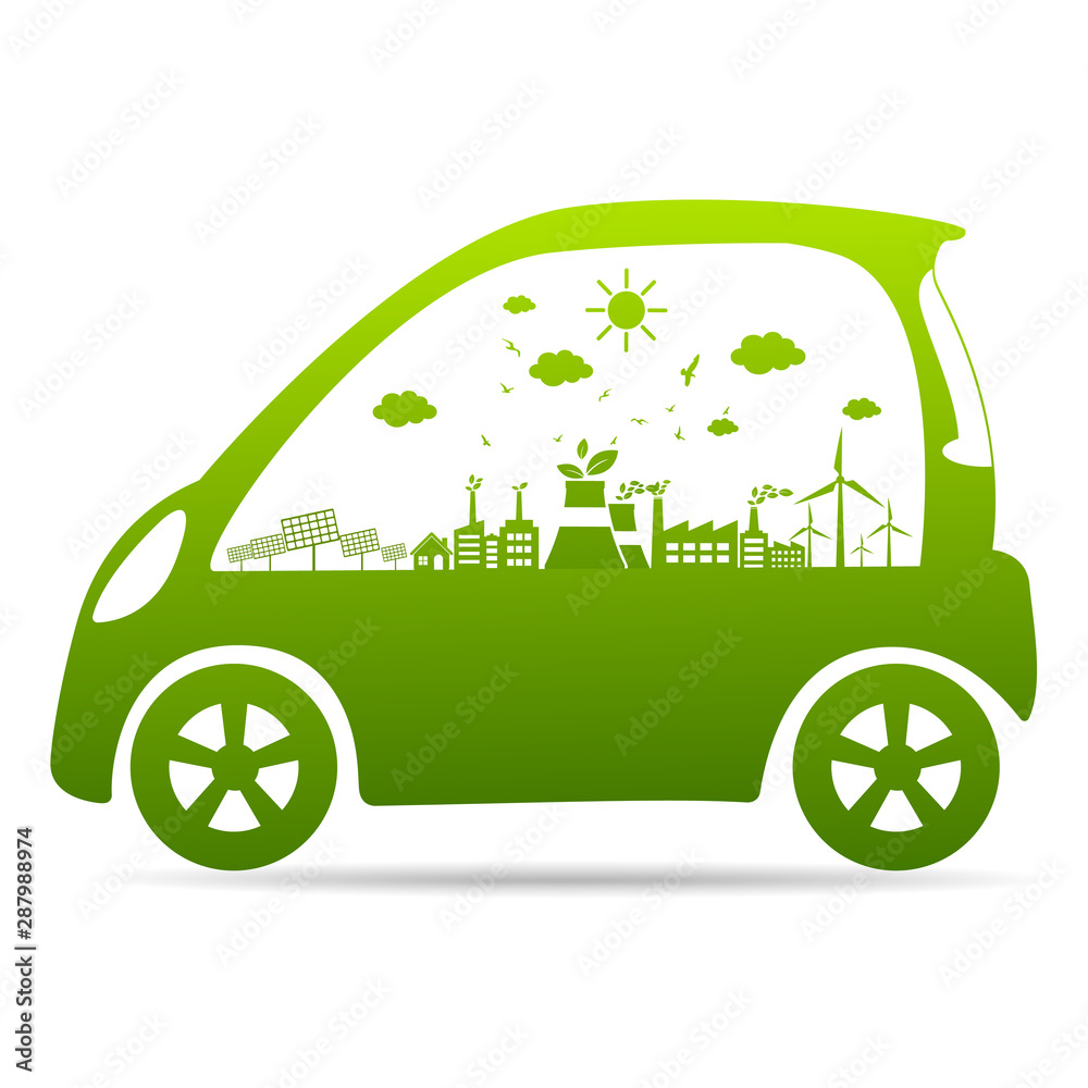 -Ecology concept with eco car Environmental Cityscape Concept,Car ...