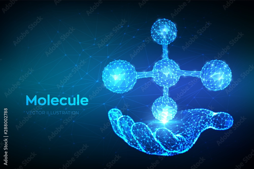 Molecule Structure. Low poly abstract Molecule in hand. Dna, atom ...