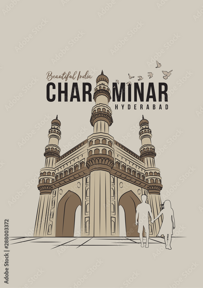 Charminar, Hyderabad landmark Vector Illustration. India's famous ...