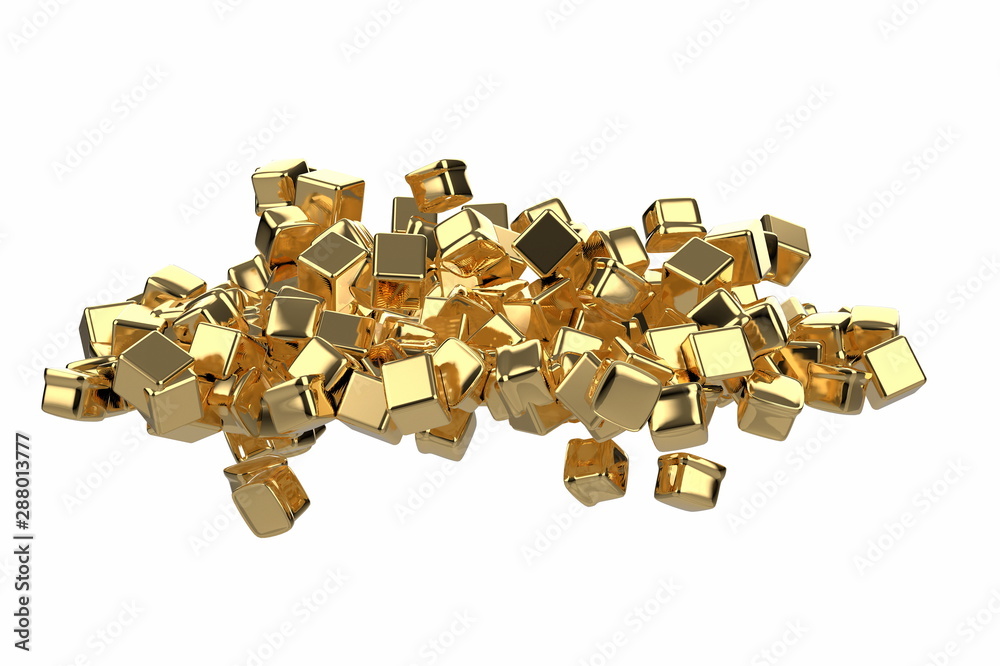 large pile of gold bars in the shape of boxes, 3D illustration isolated ...
