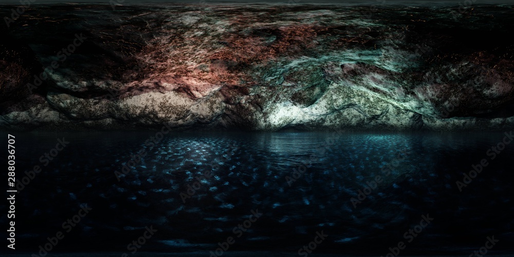 Dungeon, cave, underground lake. HDRI, environment map , Round panorama ...