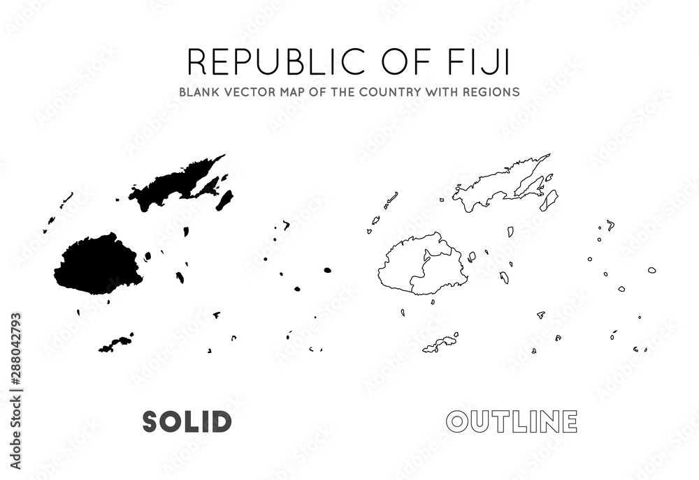 Fiji map. Blank vector map of the Country with regions. Borders of Fiji ...