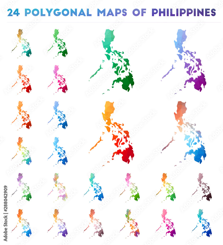 Set of vector polygonal maps of Philippines. Bright gradient map of ...