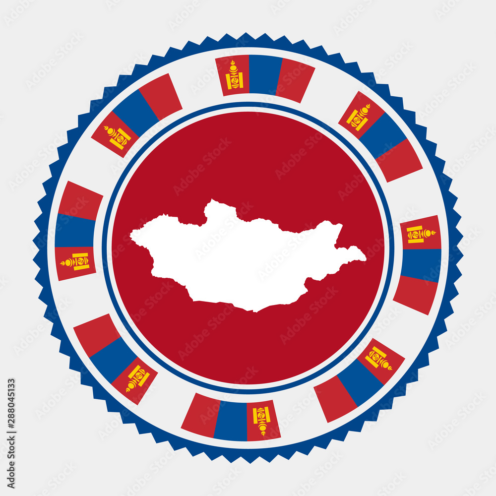 Mongolia flat stamp. Round logo with map and flag of Mongolia. Vector ...
