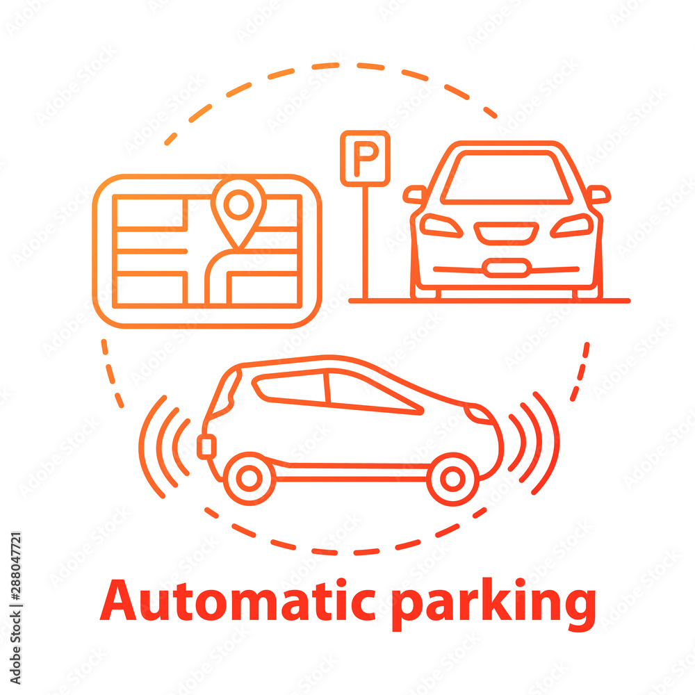 Automatic parking concept icon. Driverless car navigation. Smart car ...