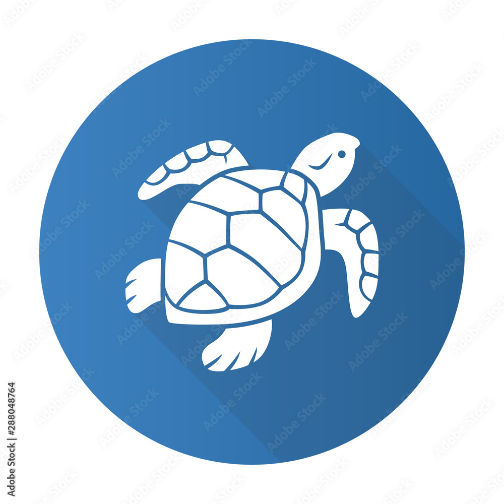 Turtle blue flat design long shadow glyph icon. Slow moving reptile ...
