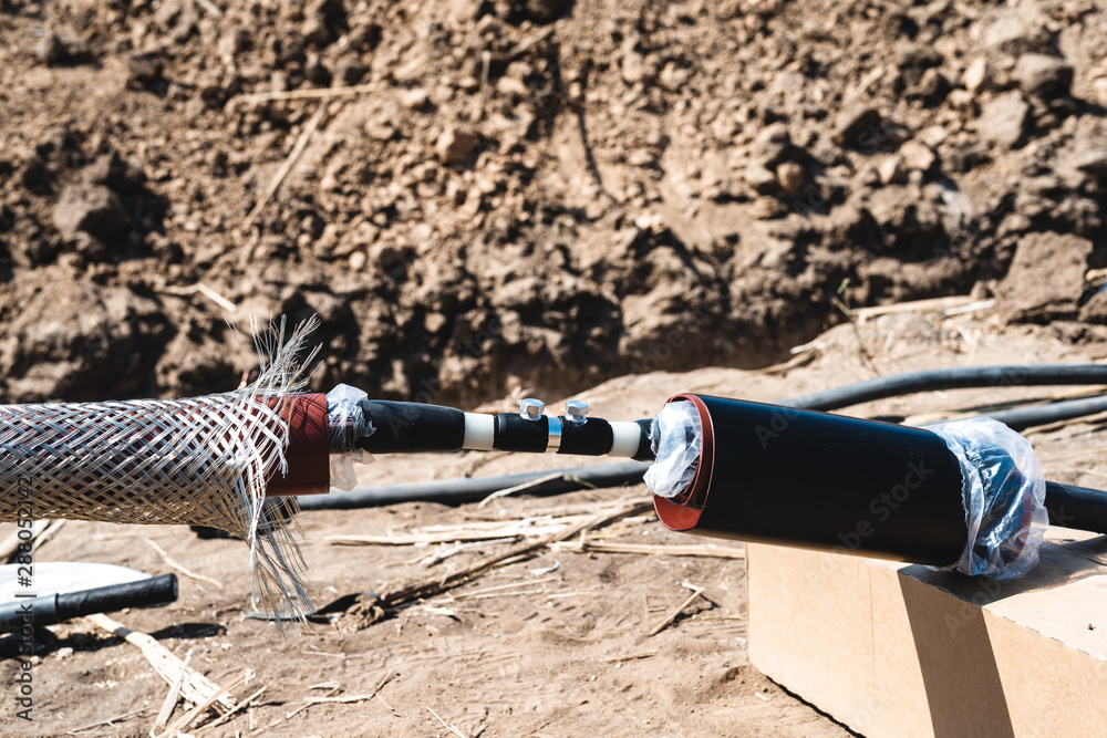 Stages of processes of cable coupling up to 35 thousand volts Stock ...