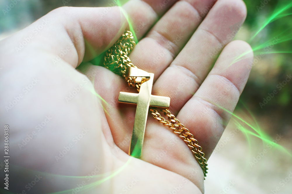 Beautiful Catholic Abstract Art With Gold Cross In Palm Of Hand ...