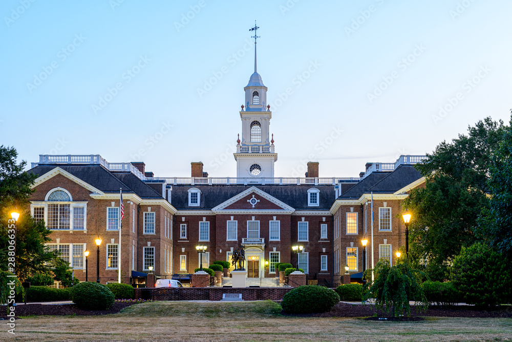 Delaware Capitol Building with lights turned on at sunset Stock Photo ...