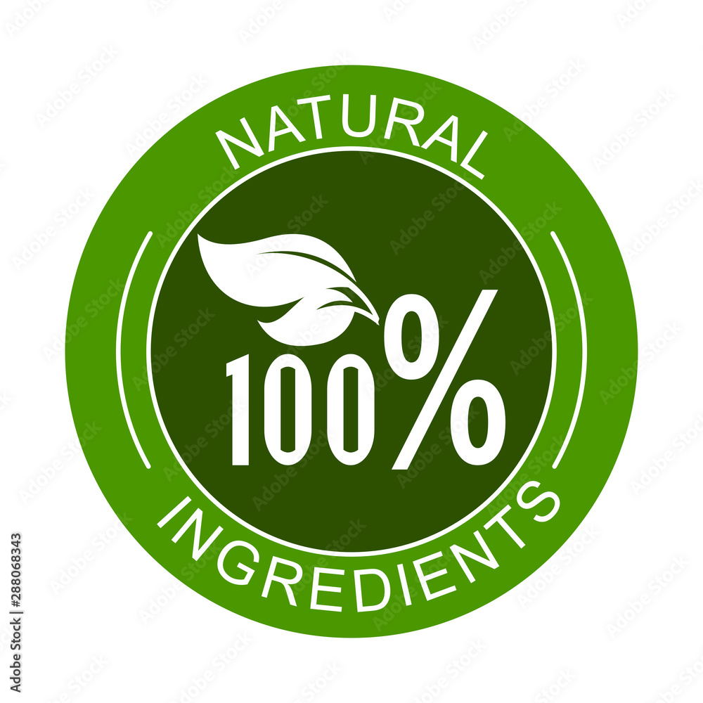 100 percent Natural ingredients. Flat style logo. isolated. on white ...