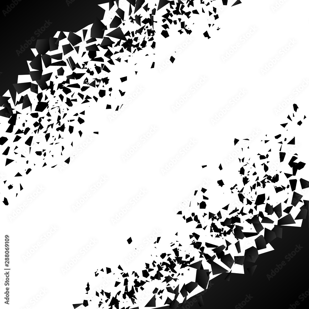 Square background explosion with debris. Isolated black illustration on ...