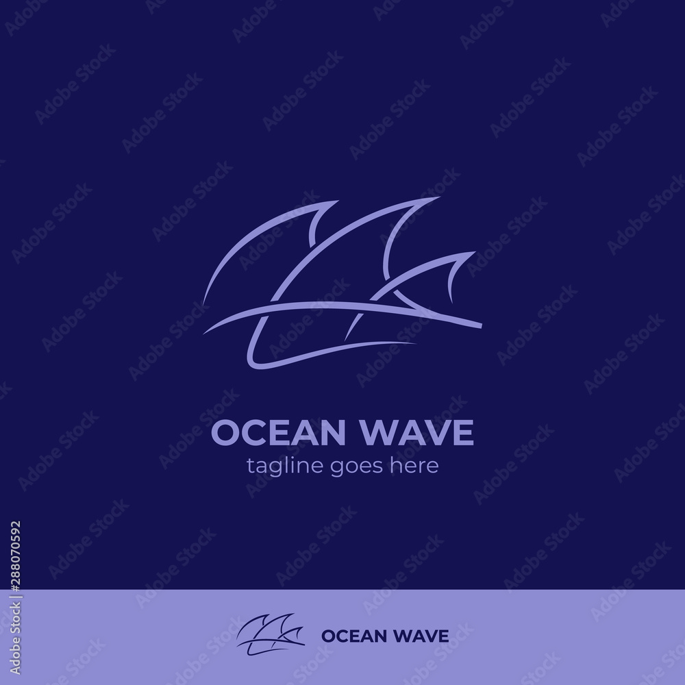 Blue ocean wave logo icon vector signature monoline symbol with sharp ...