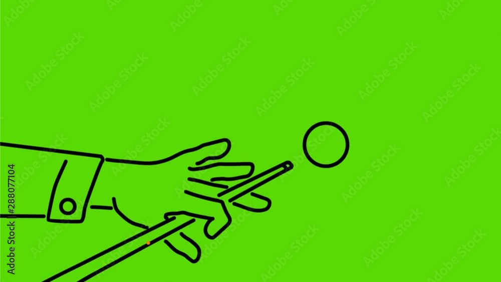 2d Animation monoline style drawing of a billiards player hitting cue ...