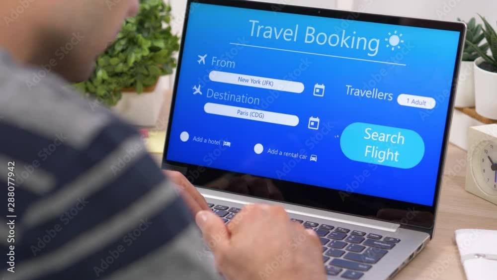 Booking a hotel room online on a laptop portable computer screen. Stock ...