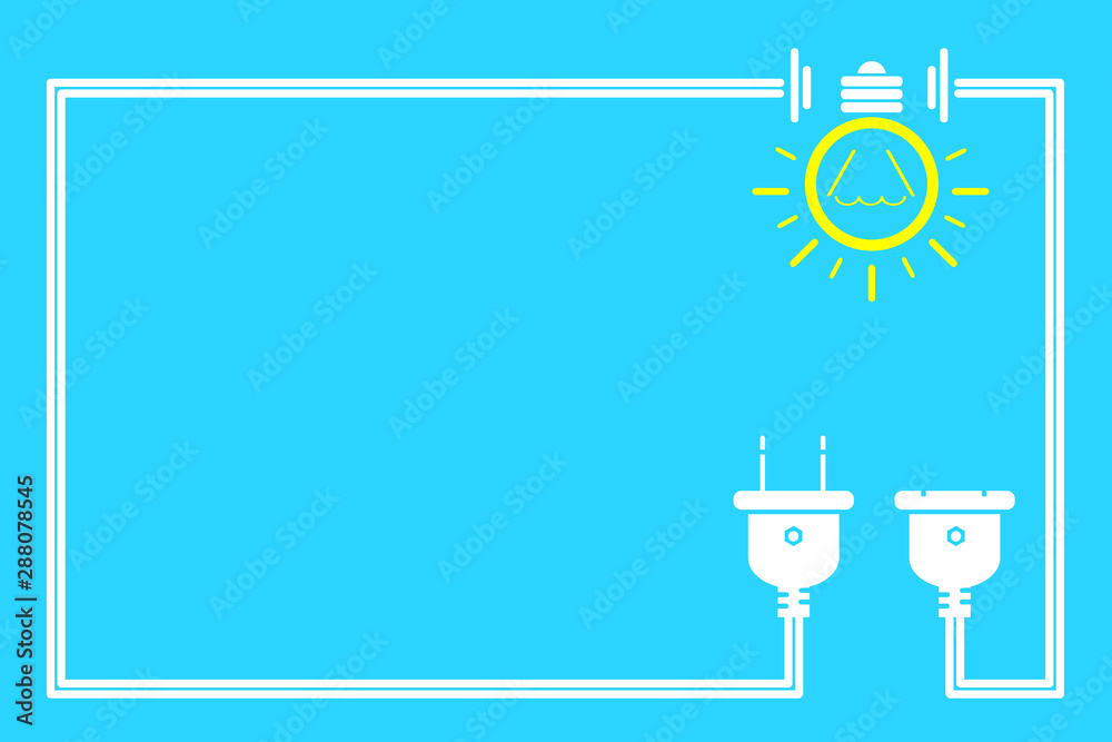 Plug and outlet on blue background. Electrical wire frame and copy ...