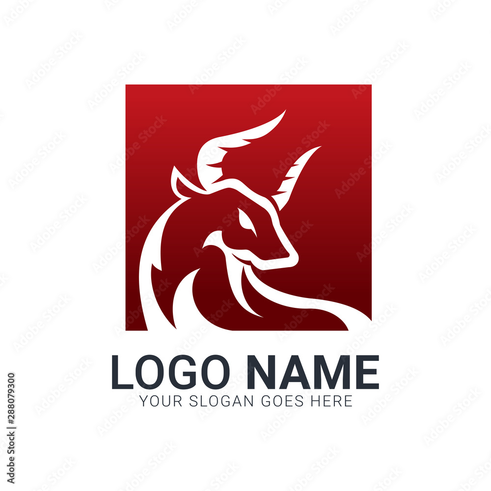 Red bull silhouette with square shape. Bull logo design. Stock Vector | Adobe Stock