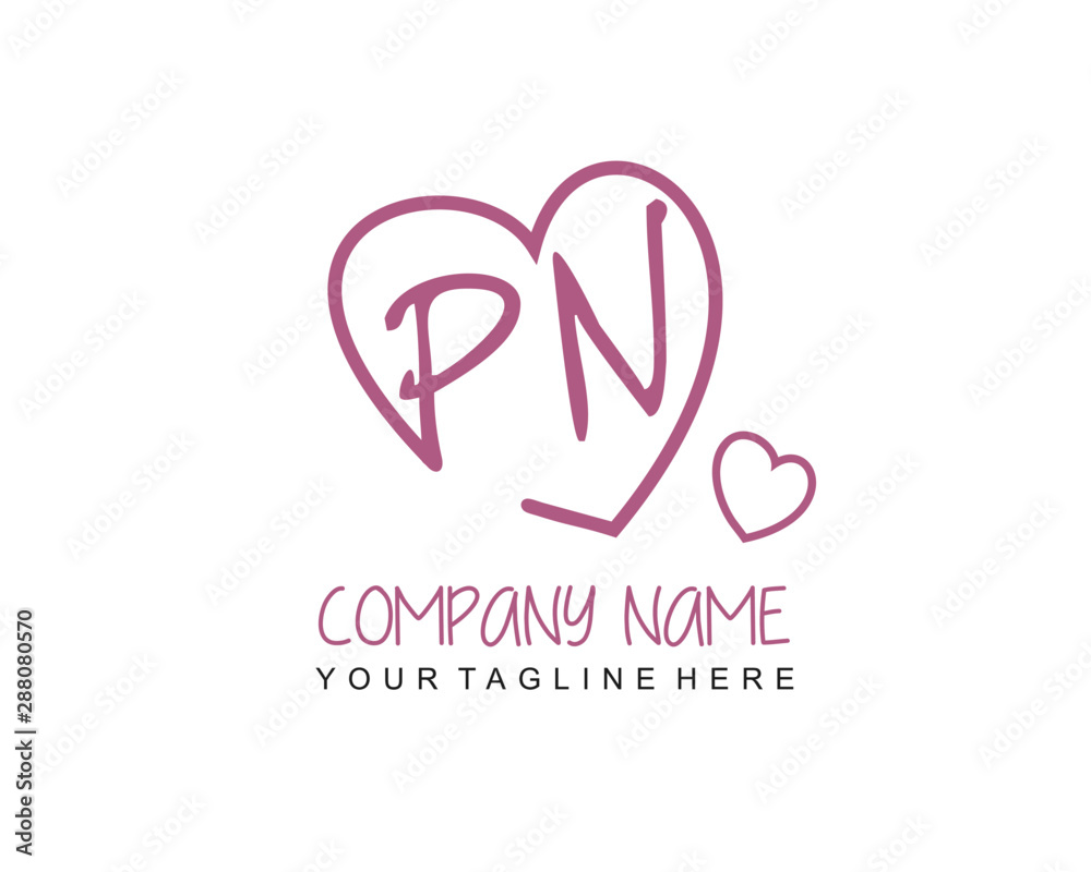 Initial letter PN handwriting logo with heart template vector Stock ...