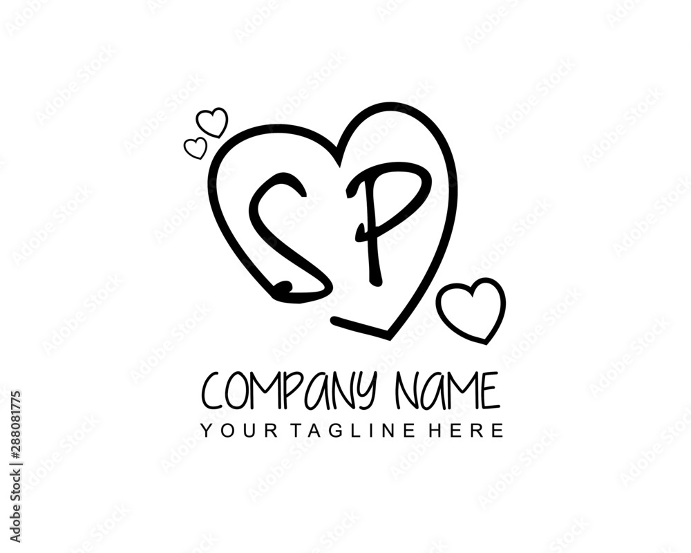 Initial letter SP handwriting logo with heart template vector Stock ...