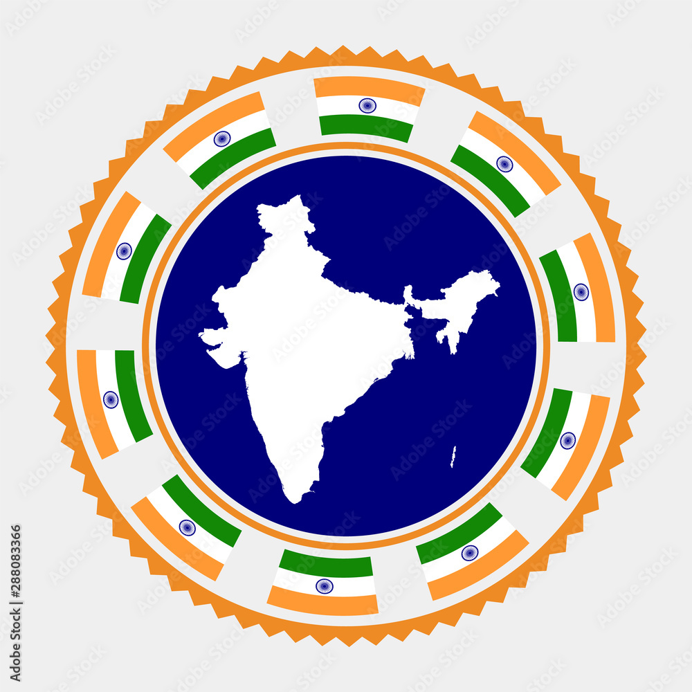 India flat stamp. Round logo with map and flag of India. Vector ...