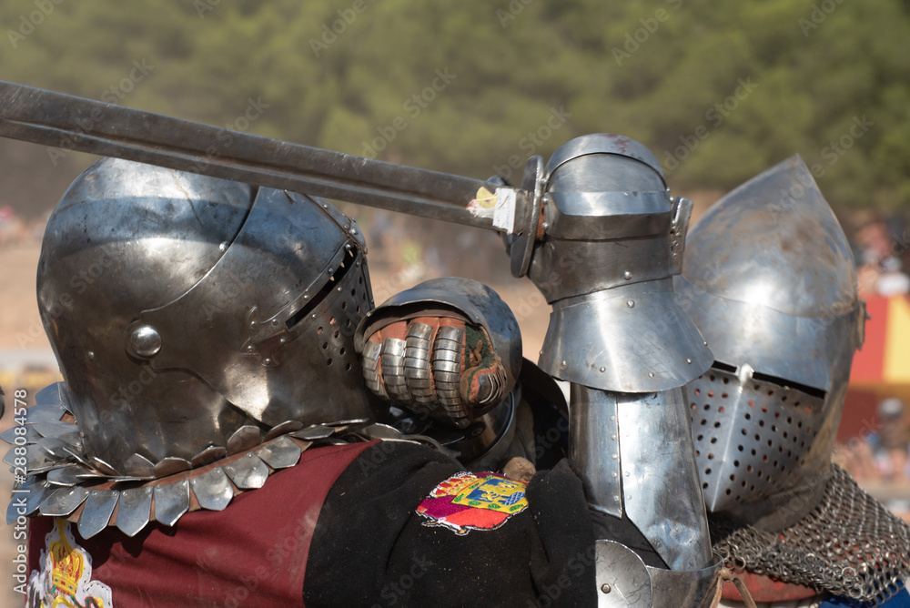 medieval fighters in combat, belmonte, cuenca spain Stock Photo | Adobe ...