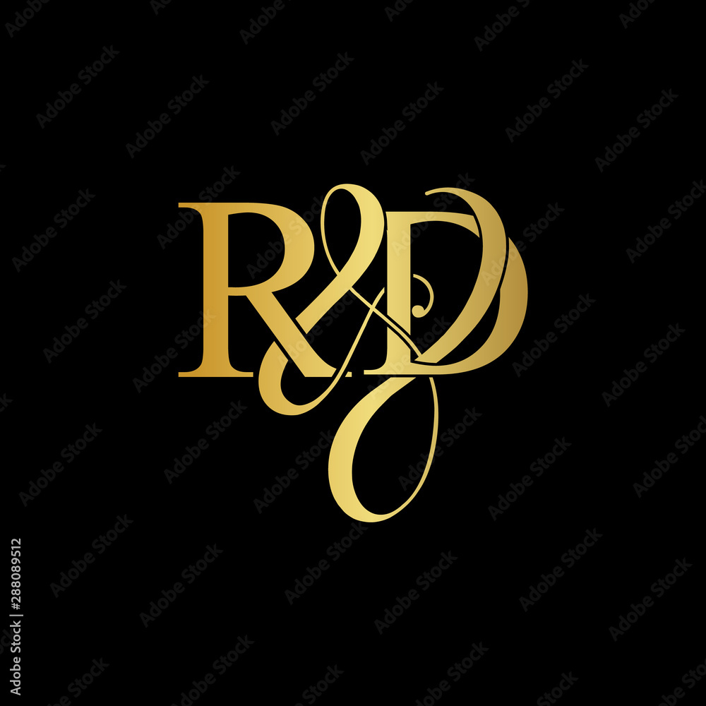 Initial letter R & D RD luxury art vector mark logo, gold color on ...