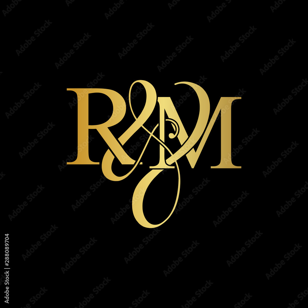 Initial letter R & M RM luxury art vector mark logo, gold color on ...