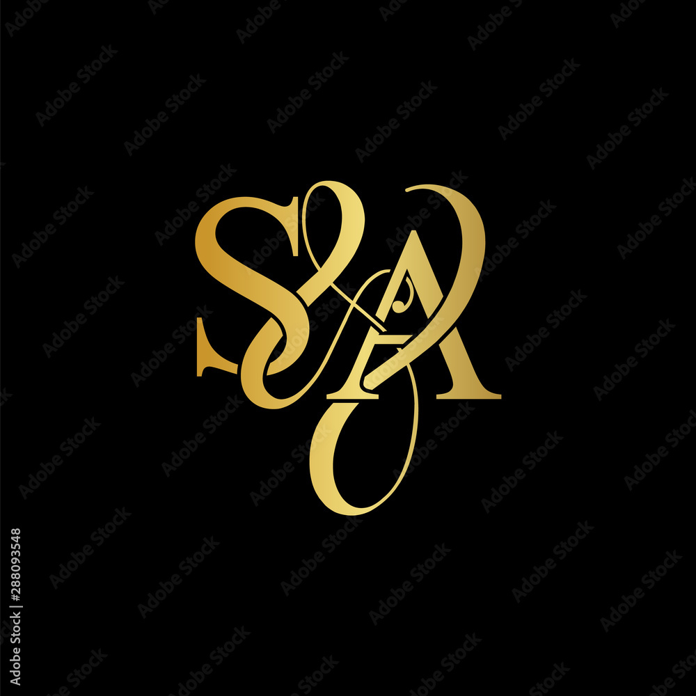 Initial letter S & A SA luxury art vector mark logo, gold color on ...