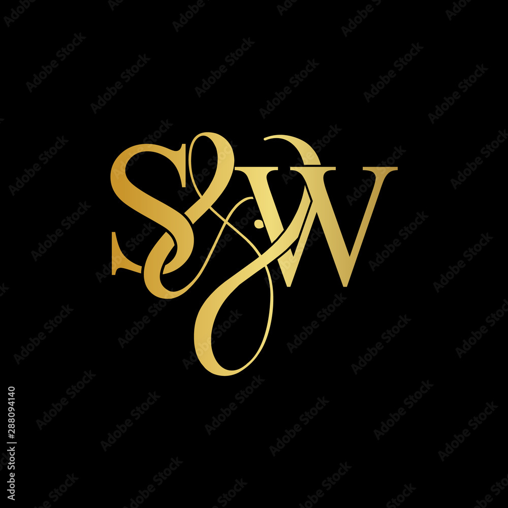 Initial letter S & W SW luxury art vector mark logo, gold color on ...