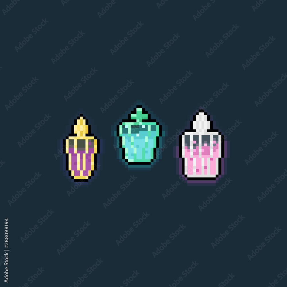 Pixel art cartoon potion icon set.8bit game. Stock Vector | Adobe Stock